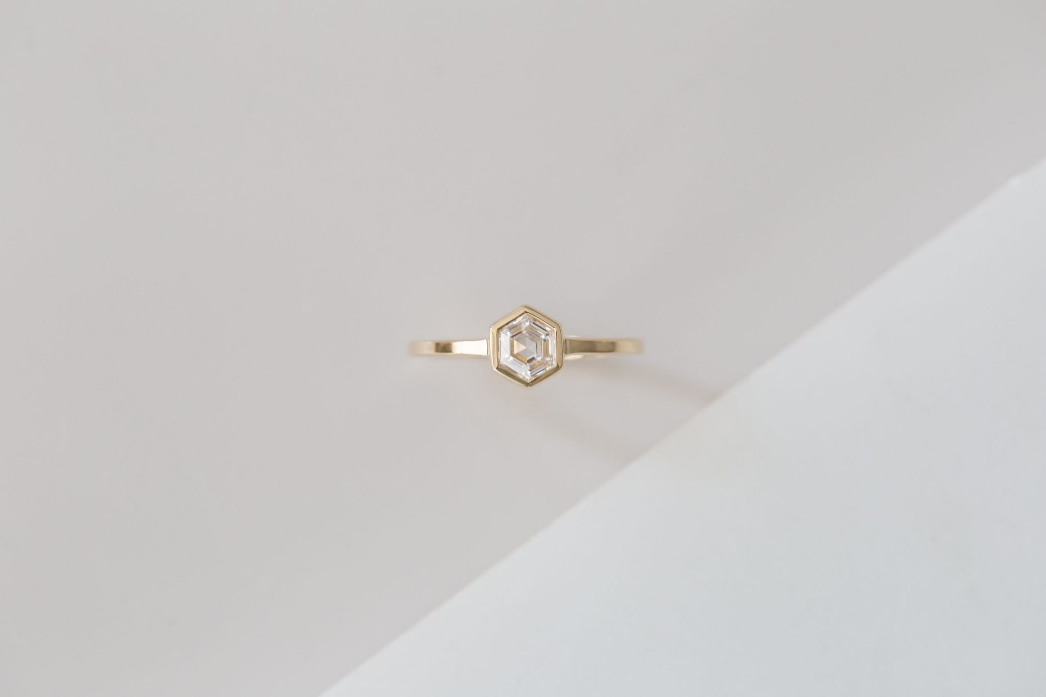 Avens Ring | Hexagon Step Cut Diamond Solitaire | 14k Recycled Gold
