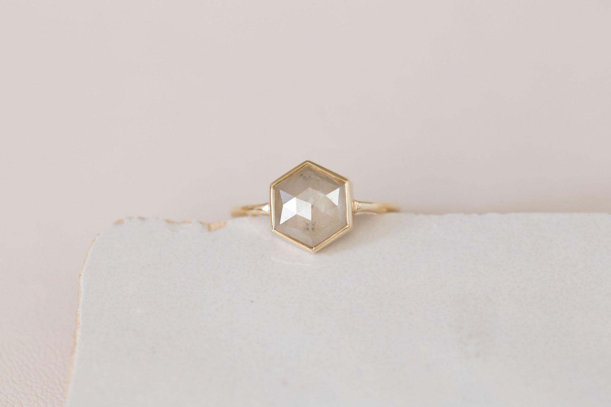 Avens Ring | Champagne Rustic Diamond Hexagon Solitaire 2.51 ct | 14k