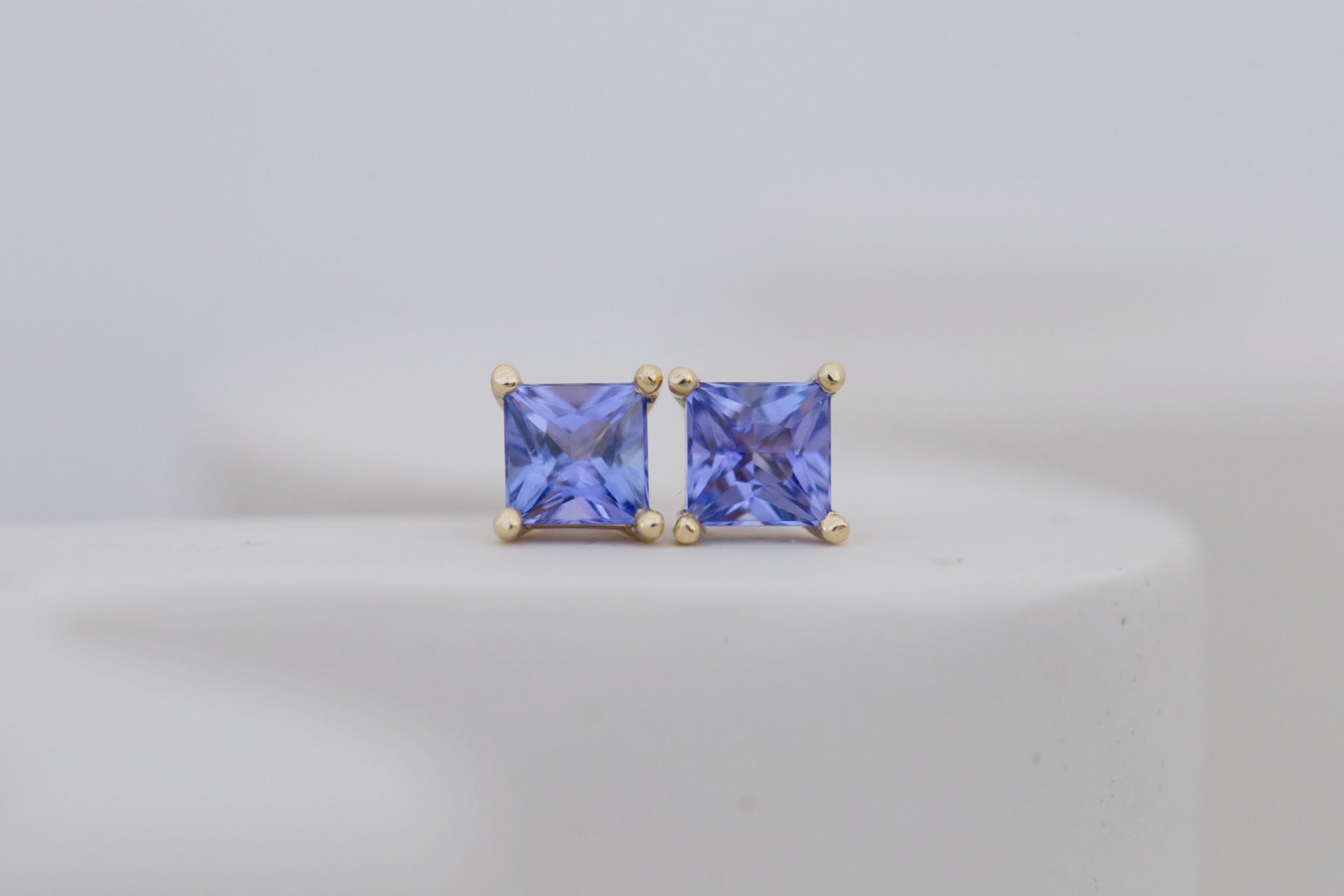 Princess Cut Tanzanite Earrings | 14k Recycled Gold