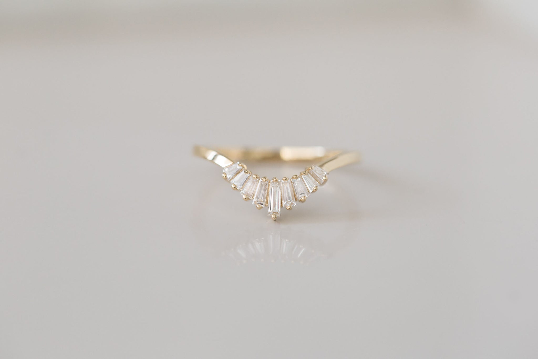 Baguette Diamond Fan Contour Curve Band | 14k Recycled Gold