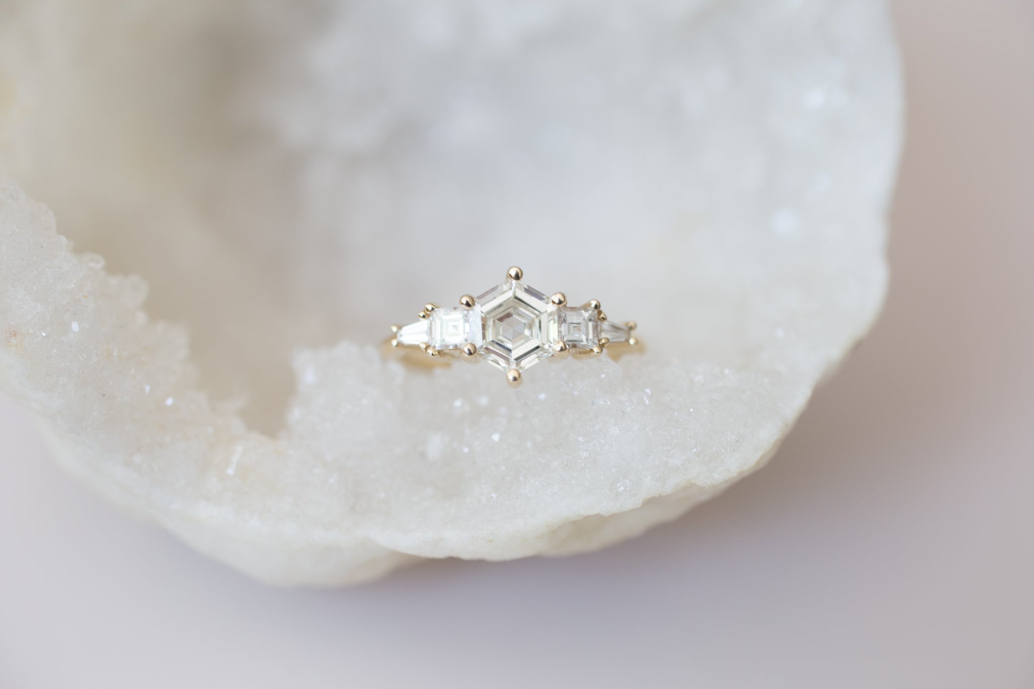 Hexagon Step–Cut Diamond Cluster Ring | Engagement Ring | 14k Recycled